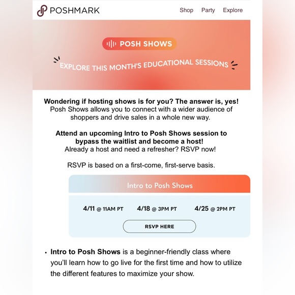 Other | Intro To Posh Shows Sessions | Poshmark
